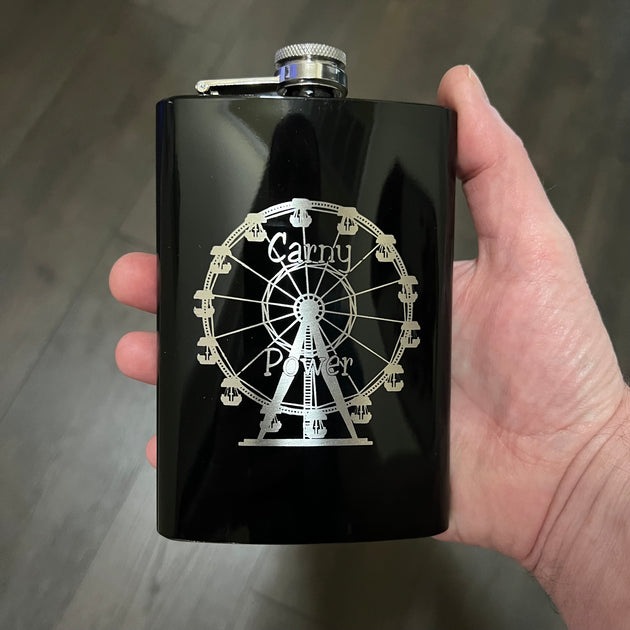 8oz Carny Power BLACK Flask – HipFlaskPlus