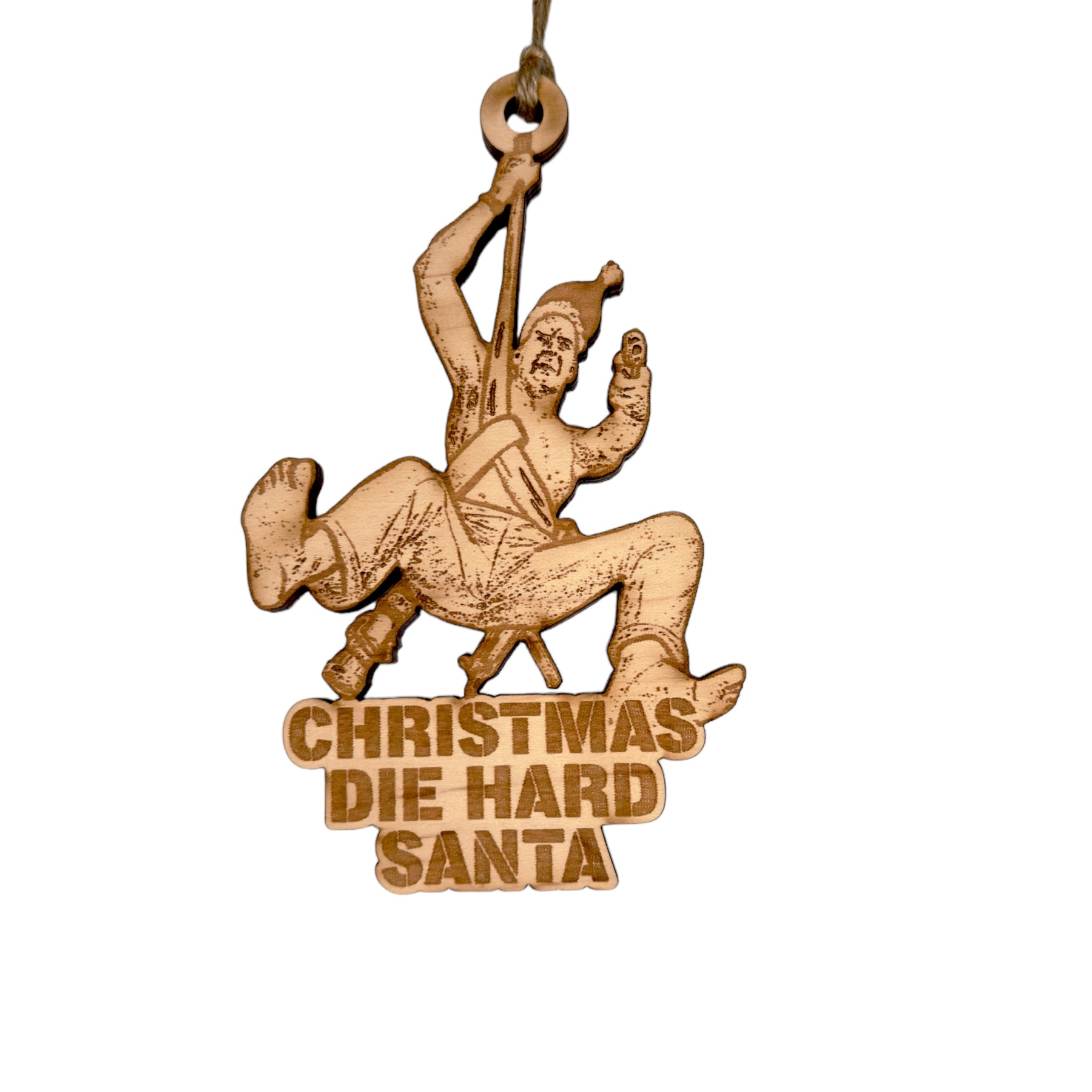Ornament - Christmas Die Hard Santa - Raw Wood 4x3in – HipFlaskPlus