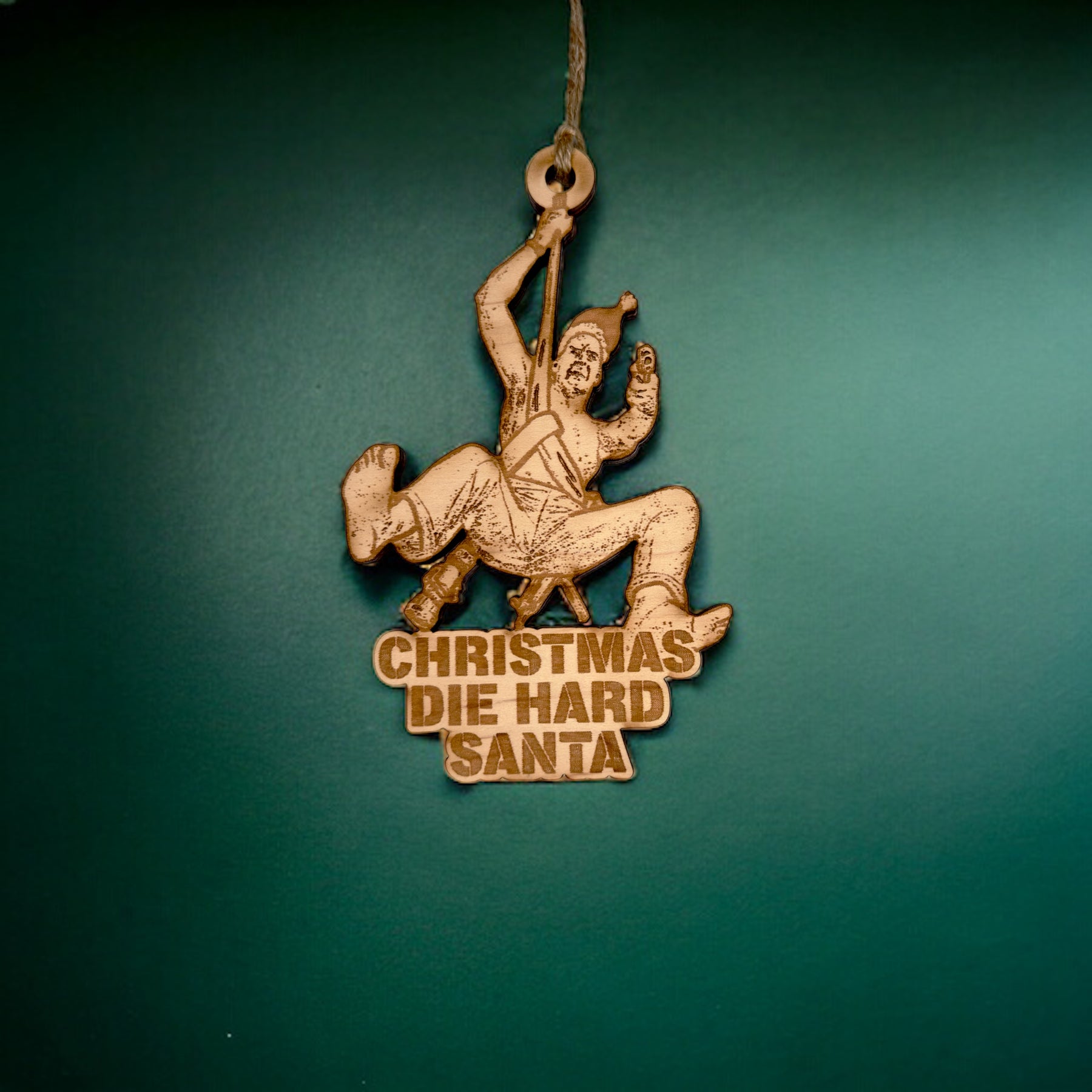 Ornament - Christmas Die Hard Santa - Raw Wood 4x3in – HipFlaskPlus