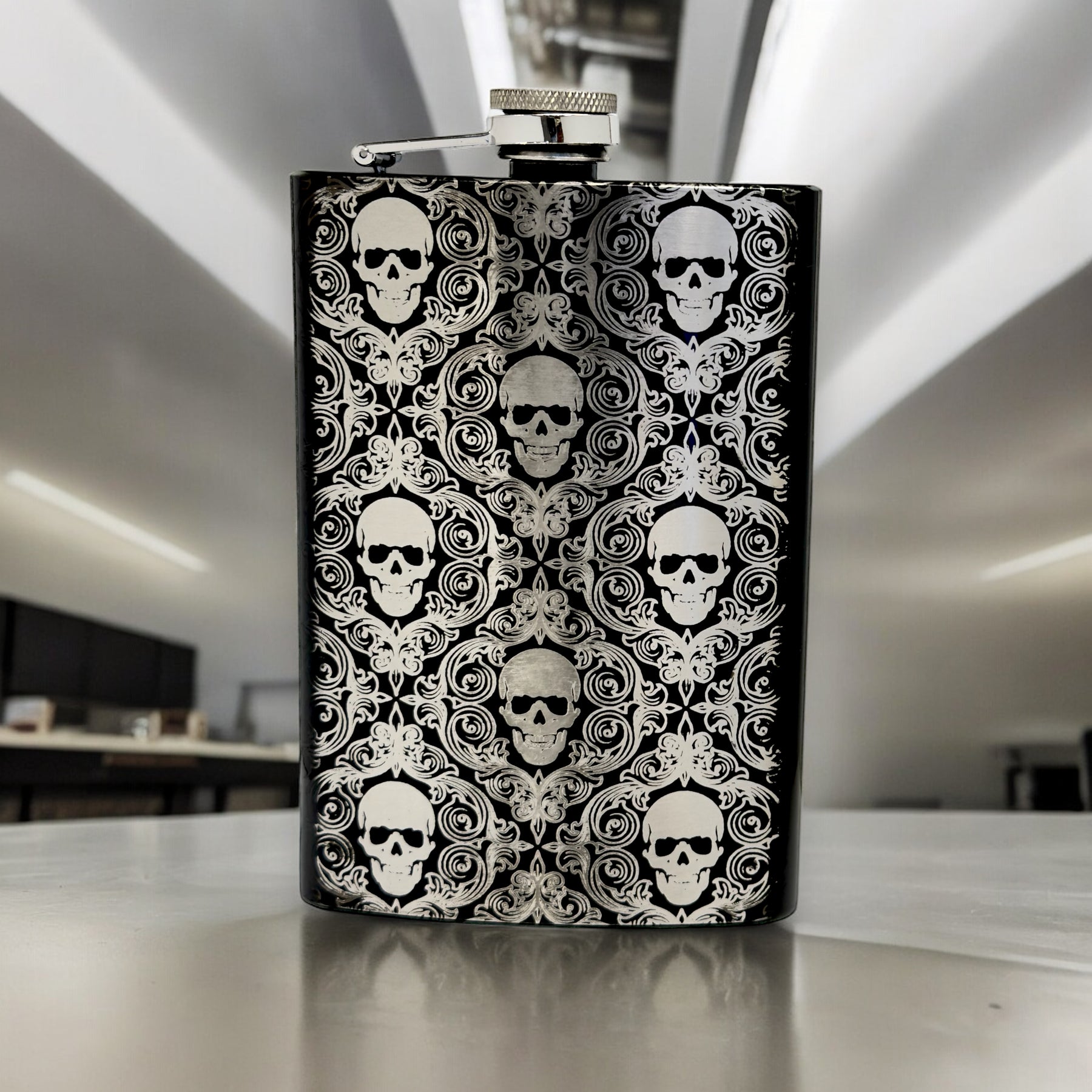 8oz BLACK Gothic Baroque Flask – HipFlaskPlus