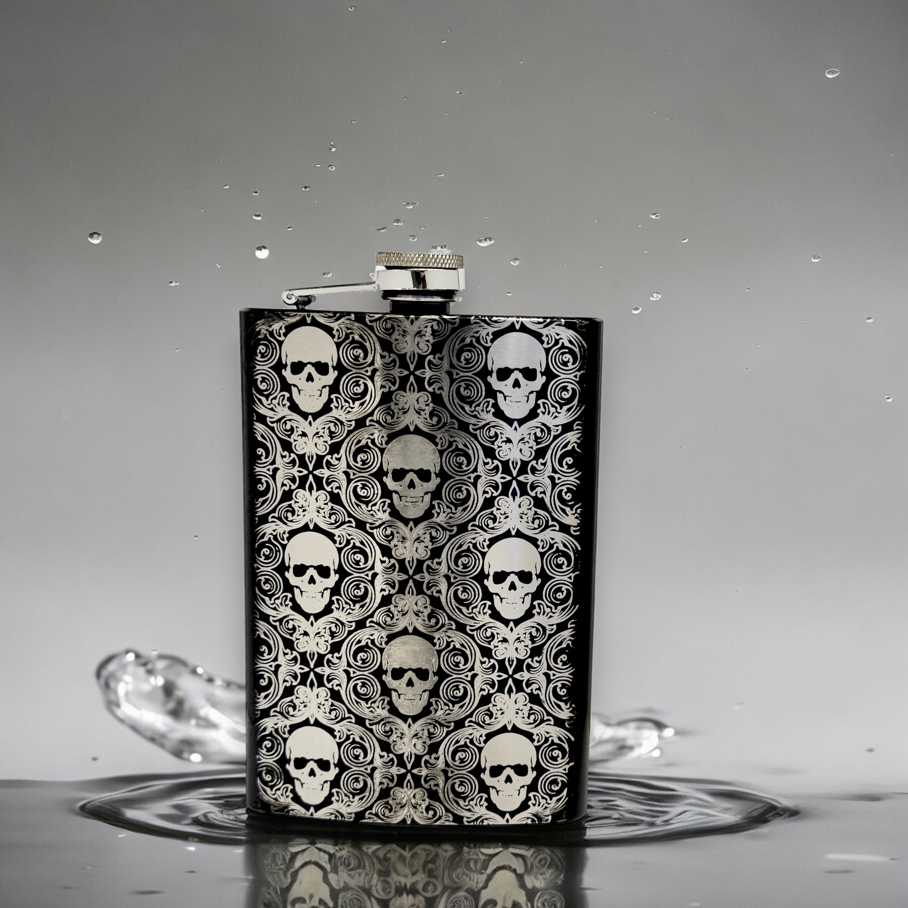 8oz BLACK Gothic Baroque Flask – HipFlaskPlus