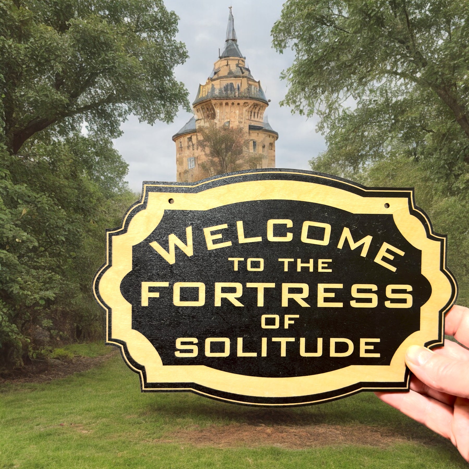 Welcome to the Fortress of Solitude - Black Door Sign 6x9 – HipFlaskPlus