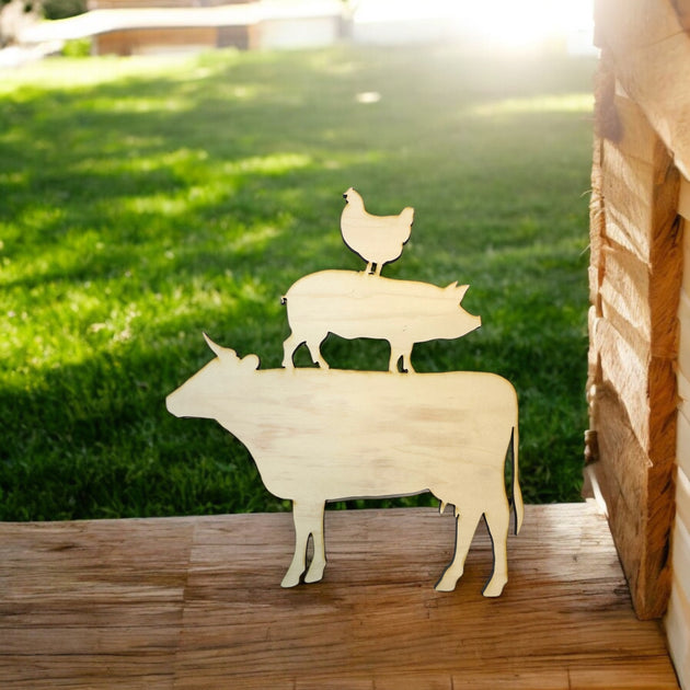Farm Animals Raw Wood Cutout Sign 13x14 Wall Art – HipFlaskPlus