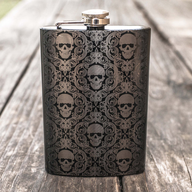 8oz BLACK Gothic Baroque Flask – HipFlaskPlus