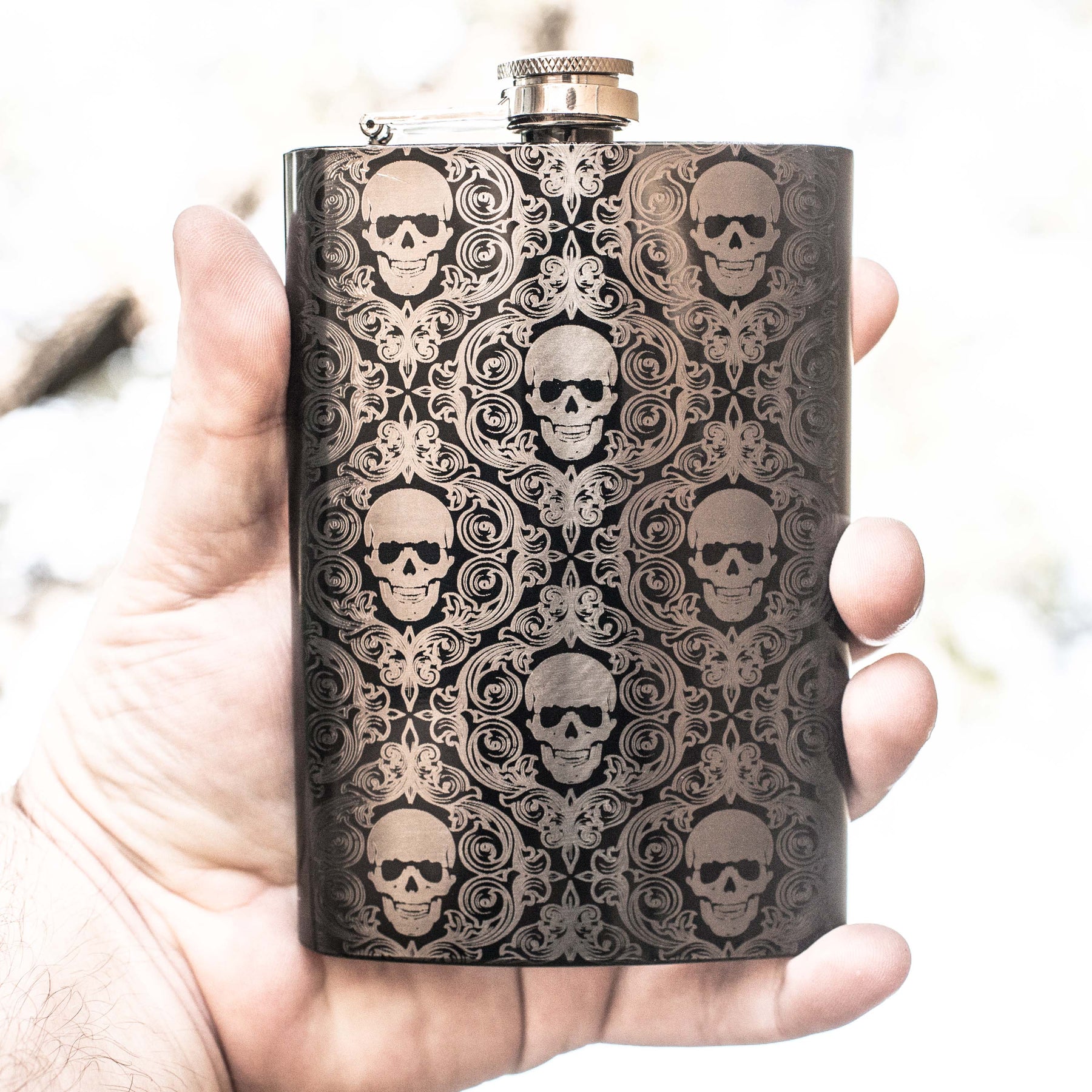 8oz BLACK Gothic Baroque Flask – HipFlaskPlus