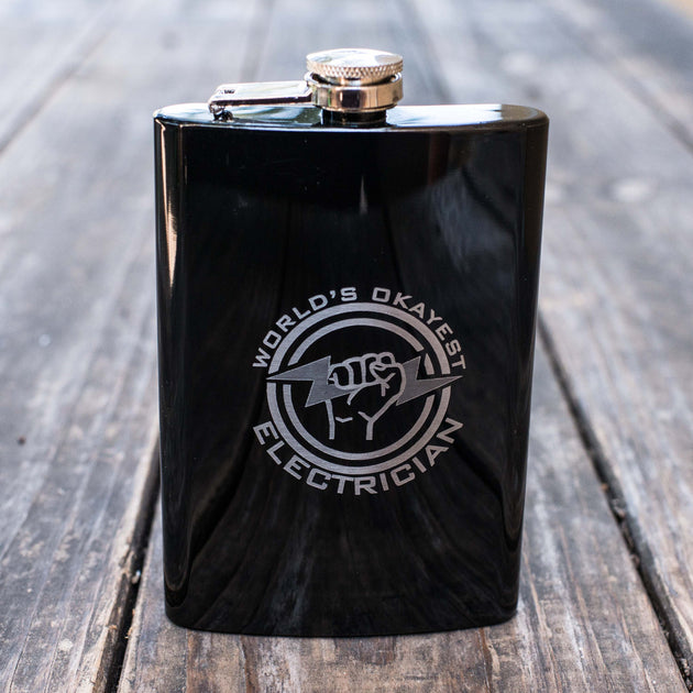 8oz BLACK World's Okayest Electrician Flask – HipFlaskPlus