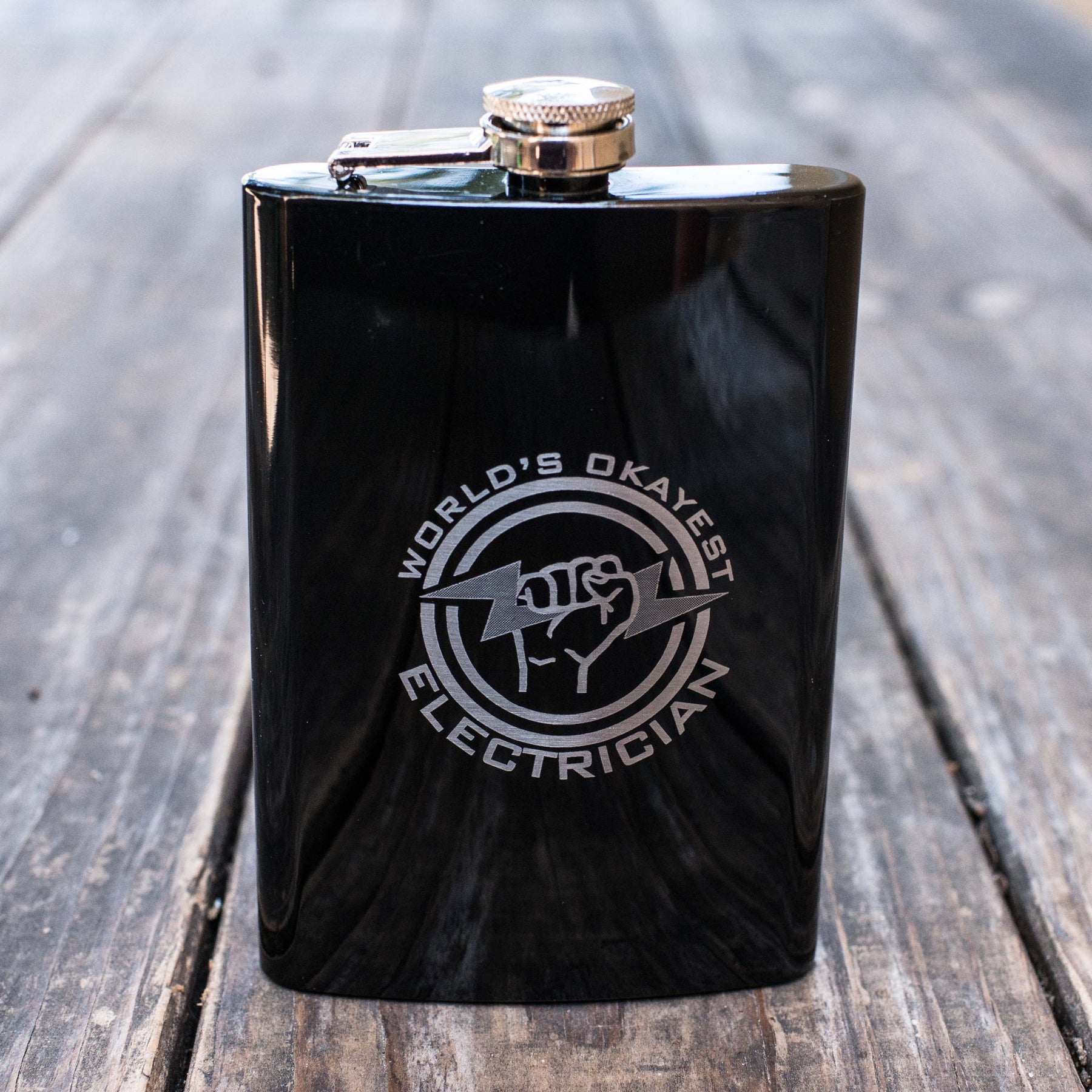 8oz BLACK World's Okayest Electrician Flask – HipFlaskPlus