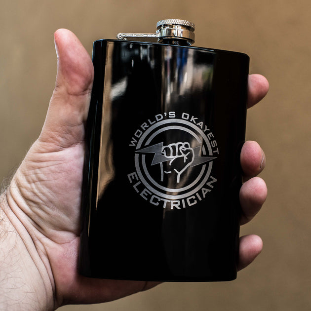 8oz BLACK World's Okayest Electrician Flask – HipFlaskPlus