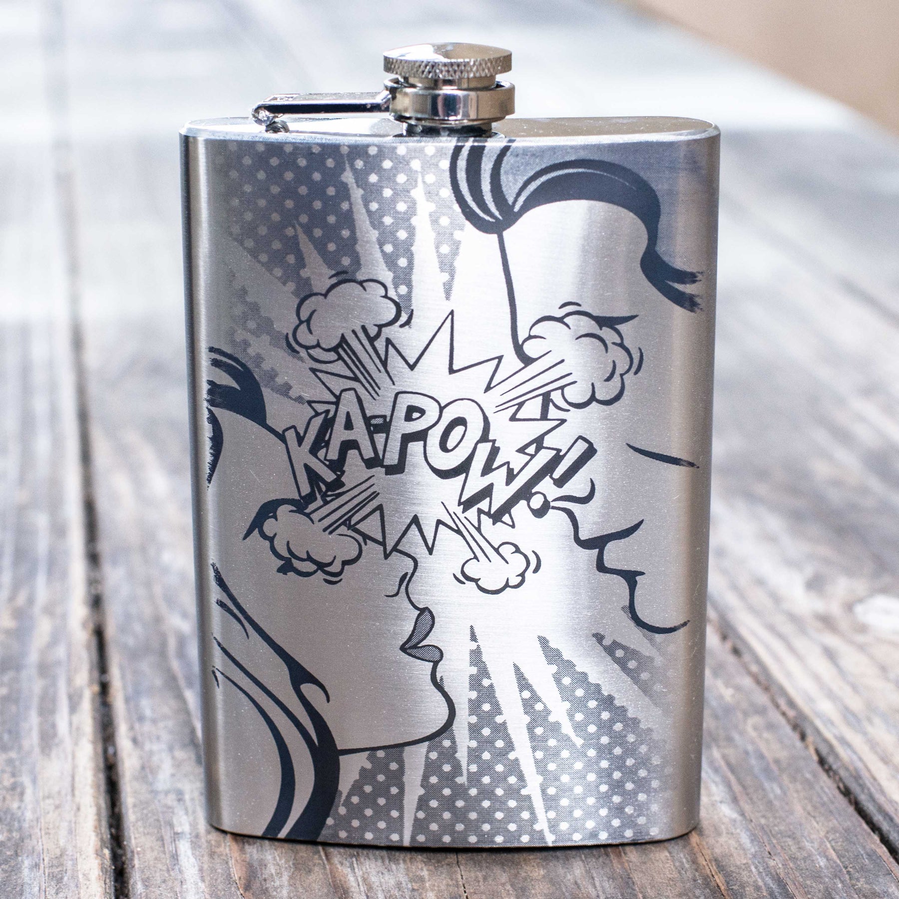 8oz Ka-Pow Stainless Steel Flask – HipFlaskPlus
