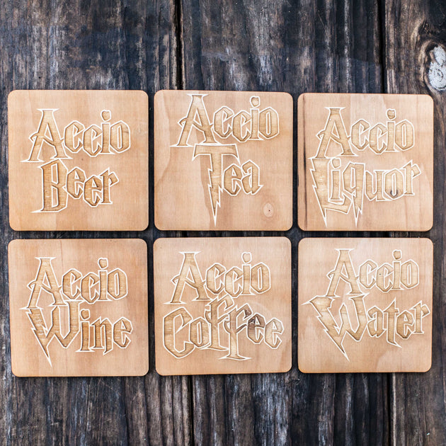 Accio Coaster Set of 6 Raw Wood – HipFlaskPlus