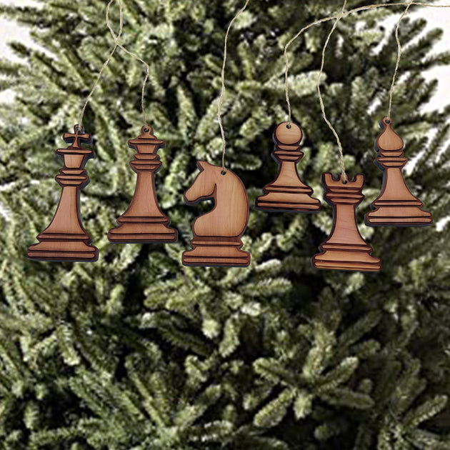 Chess Pieces all 6 - Cedar Ornament – HipFlaskPlus