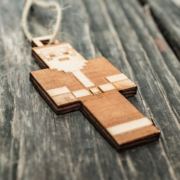 Ornament - Block Pixel Santa - Raw Wood 2x4in – HipFlaskPlus