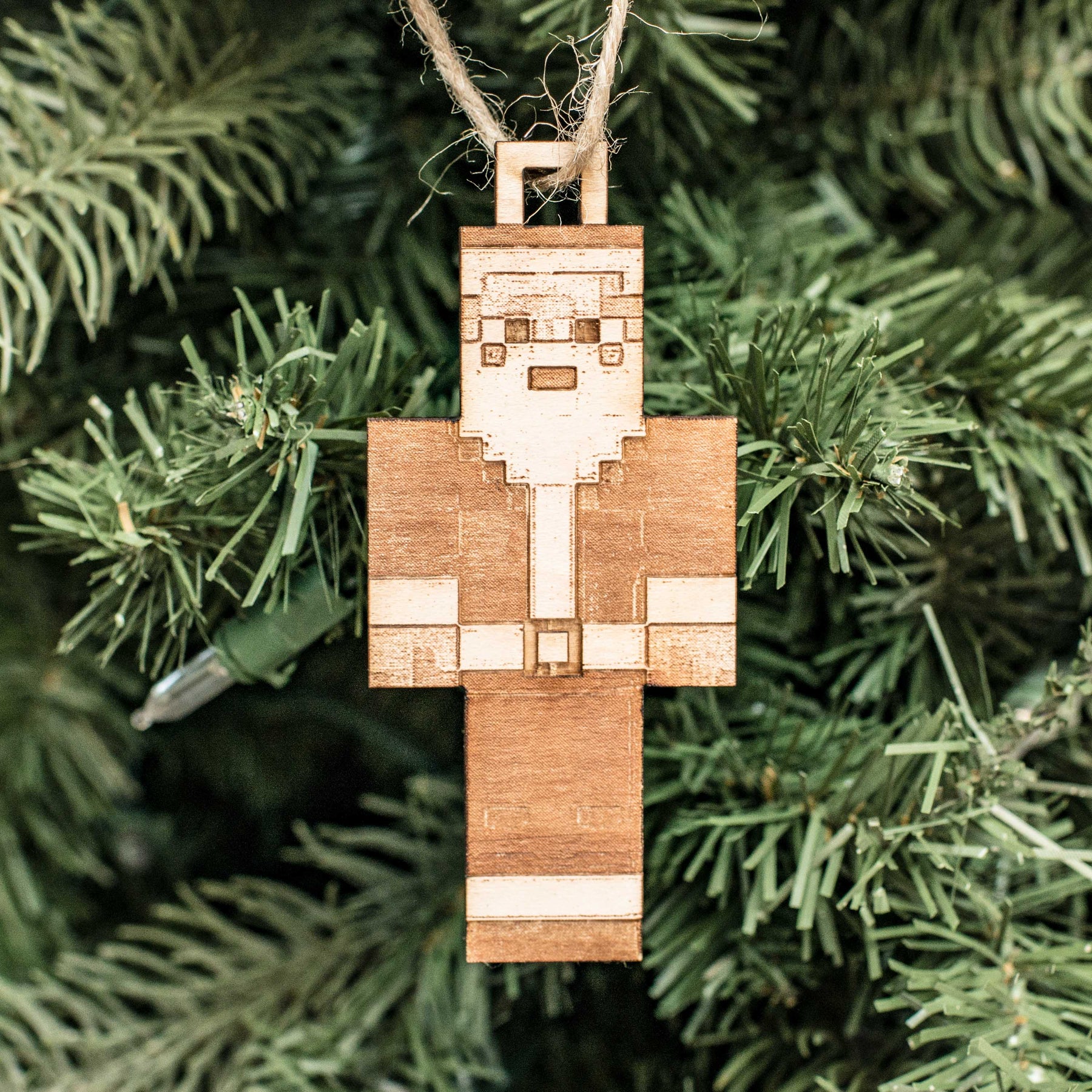 Ornament - Block Pixel Santa - Raw Wood 2x4in – HipFlaskPlus