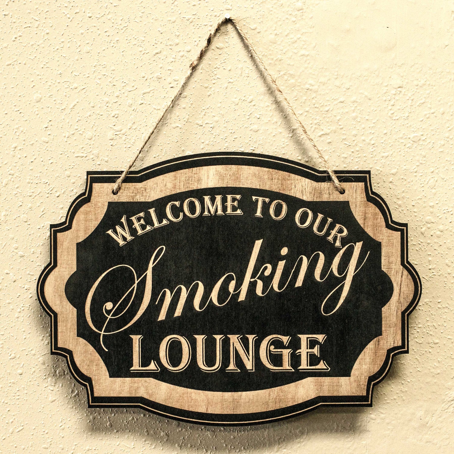 Welcome to Our Smoking Lounge - Black Door Sign 7x9.5in – HipFlaskPlus
